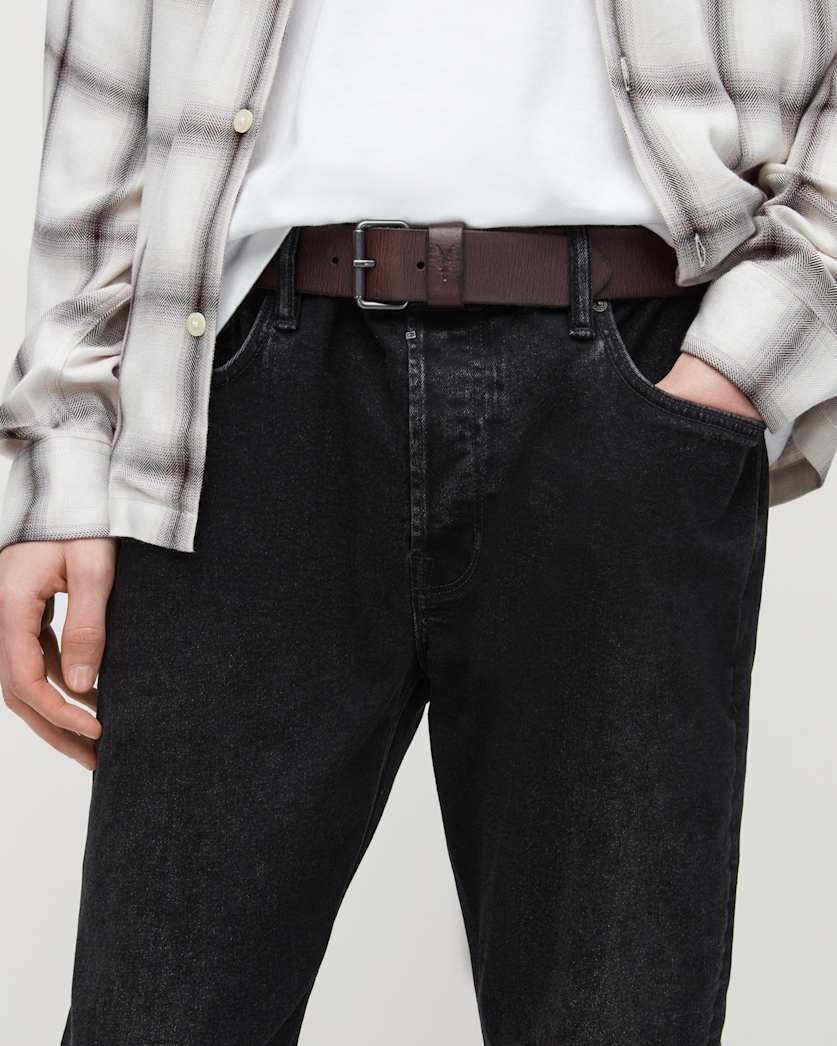 Dunston Leather Embossed Belt Brown | ALLSAINTS US